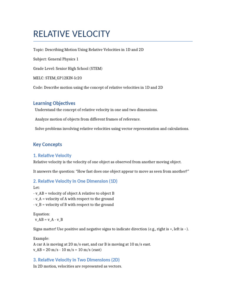Understanding Relative Velocity in Motion | PDF | Velocity | Euclidean ...