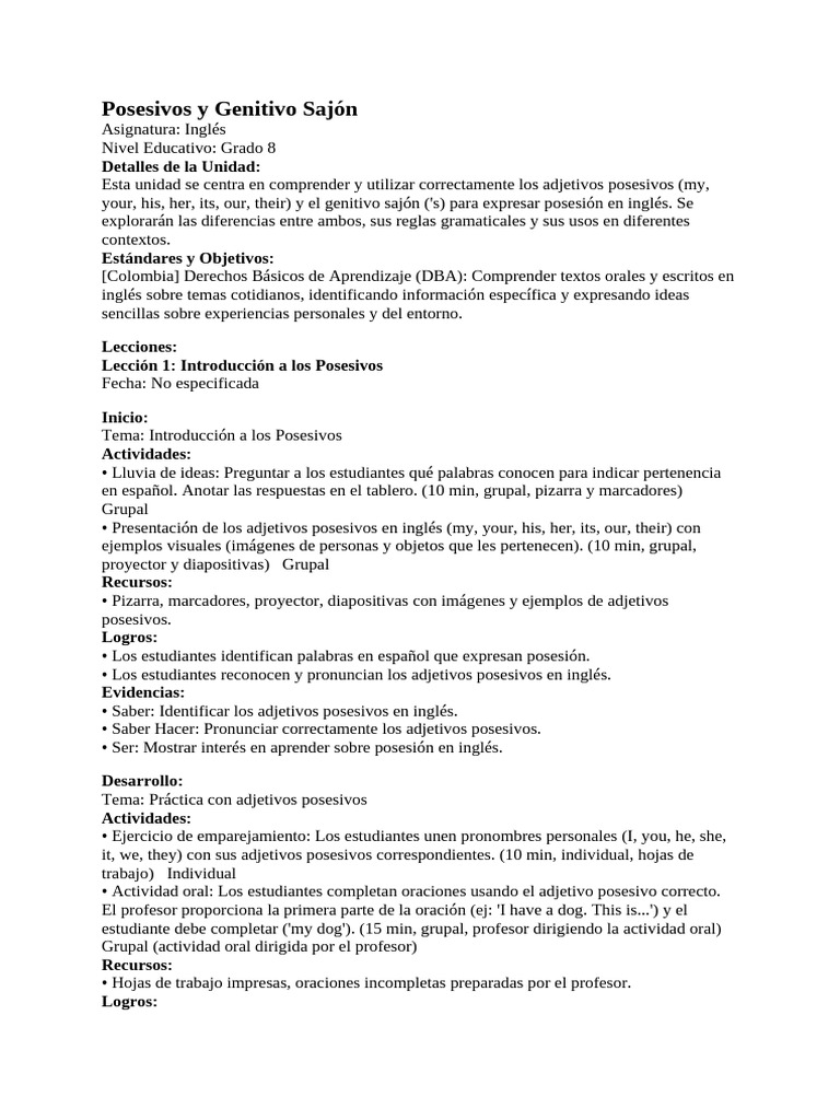 Posesivos y Genitivo Sajón en Inglés | PDF | Adjetivo | Idioma en Inglés