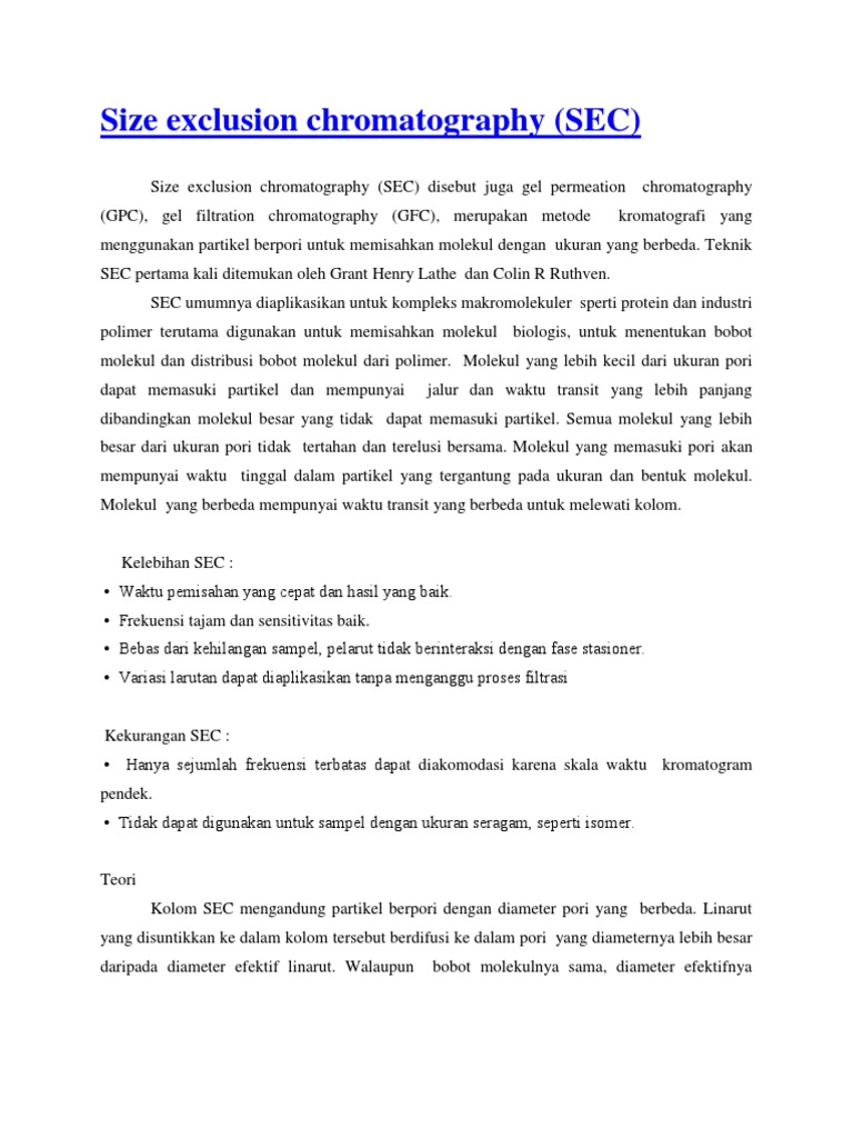 Size Exclusion Chromatography | PDF
