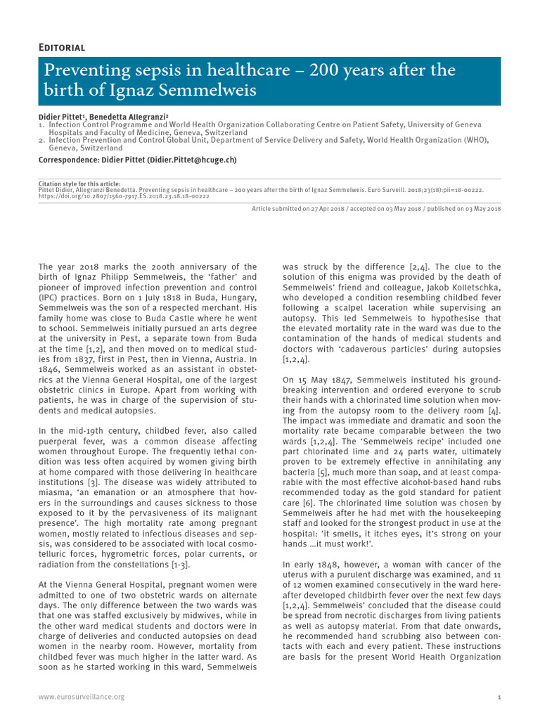 Preventing Sepsis: Lessons from Semmelweis | PDF | Sepsis | Childbirth