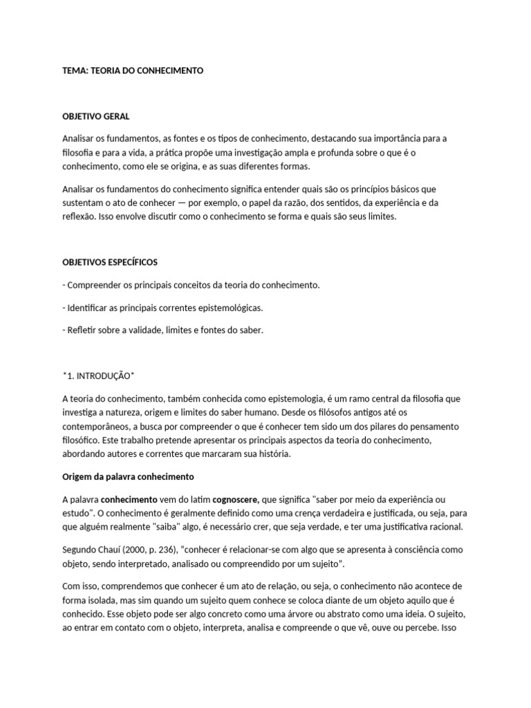 Fundamentos da Teoria do Conhecimento | PDF | Conhecimento | Experiência