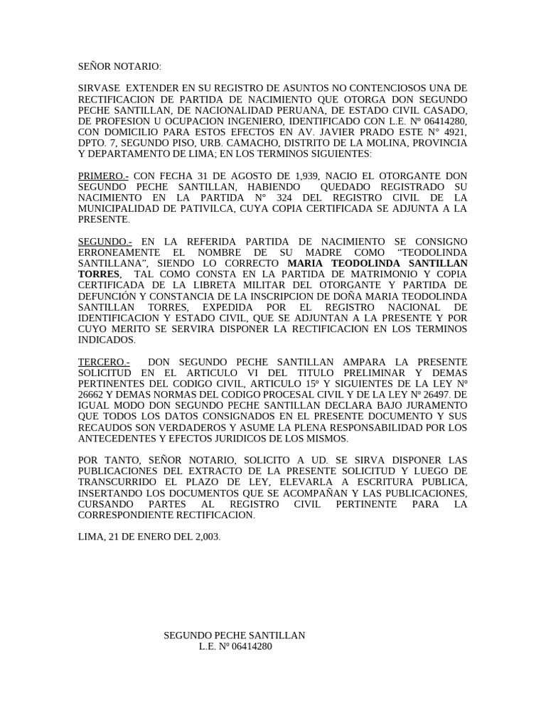 Rectificación de Partida de Nacimiento | PDF