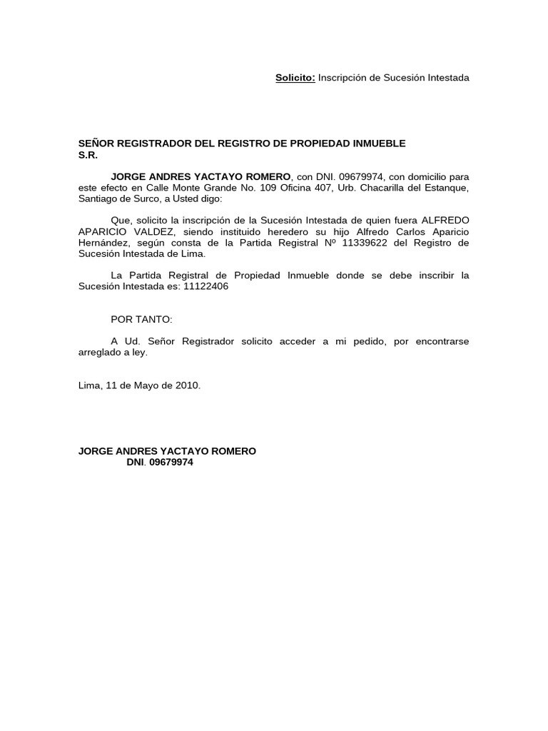 Inscripción de Sucesión Intestada en Lima | PDF