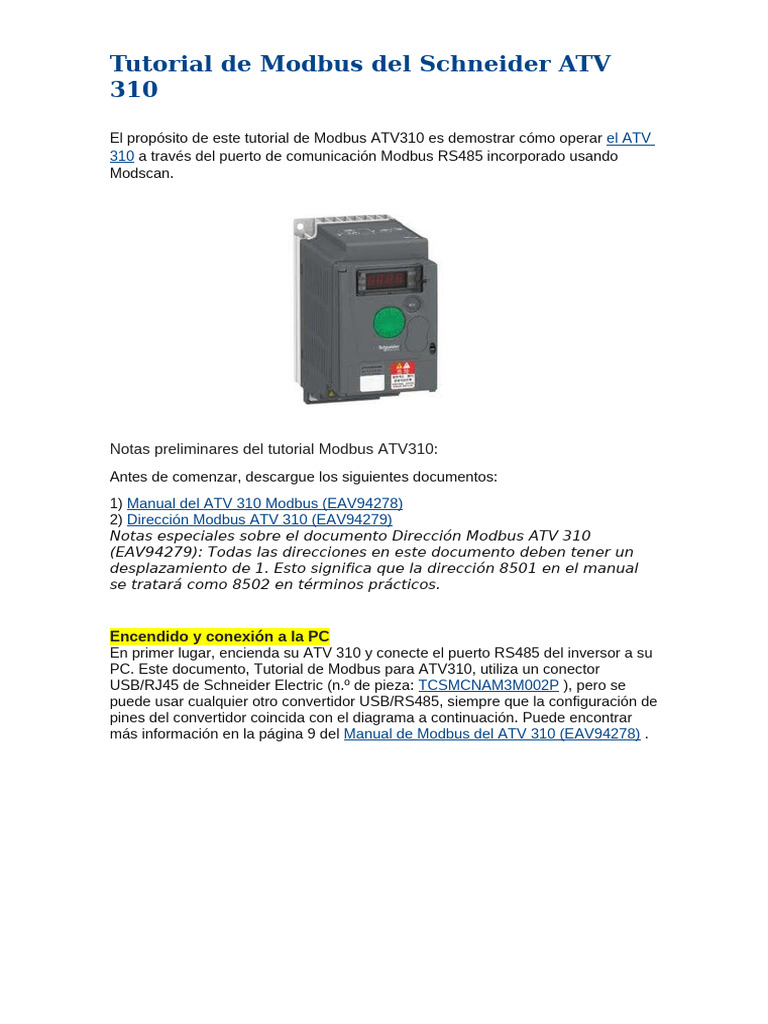 Tutorial Modbus para ATV310 | PDF | Telecomunicaciones | Ciencias de la ...
