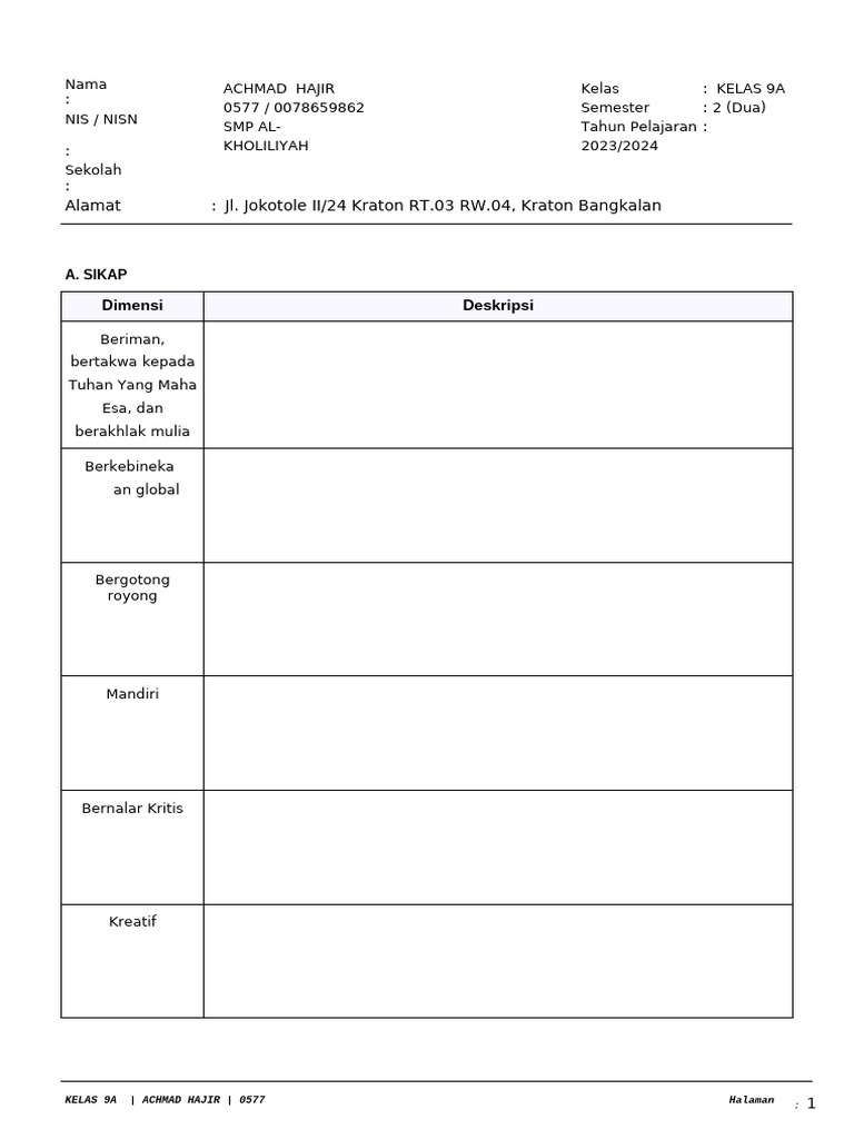 Rapor Achmad Hajir 20232 | PDF
