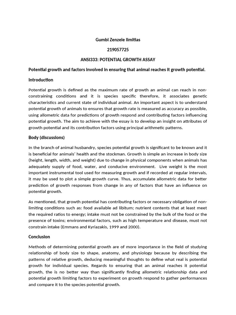 Gumbi Zenzele (219057725) Potential Growth | PDF | Biology
