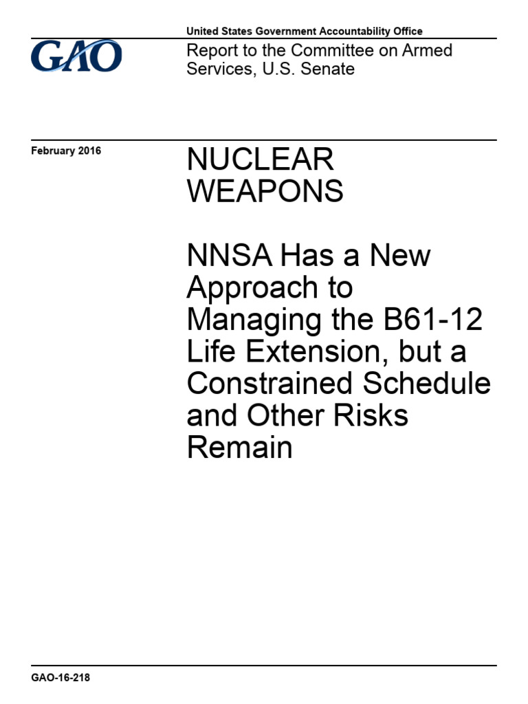 Gao 16 218 Nuclear Weapons | PDF | Nuclear Technology | Nuclear Energy