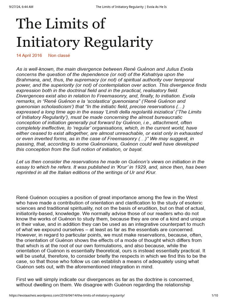 The Limits of Initiatory Regularity - Evola As He Is | PDF | Existence ...