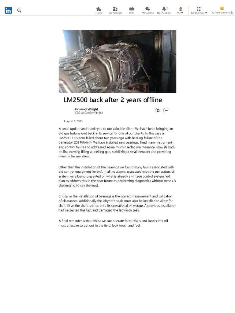 LM2500 Back After 2 Years Offline - LinkedIn | PDF