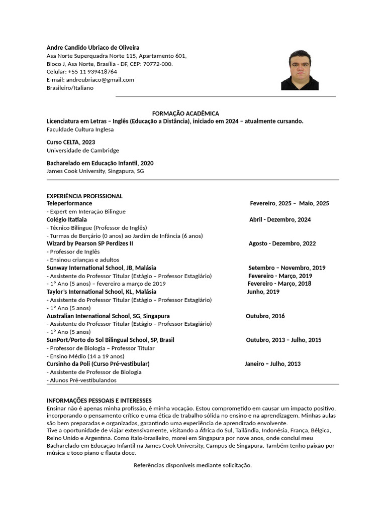 Currículo de Andre Ubriaco: Educação e Experiência | PDF