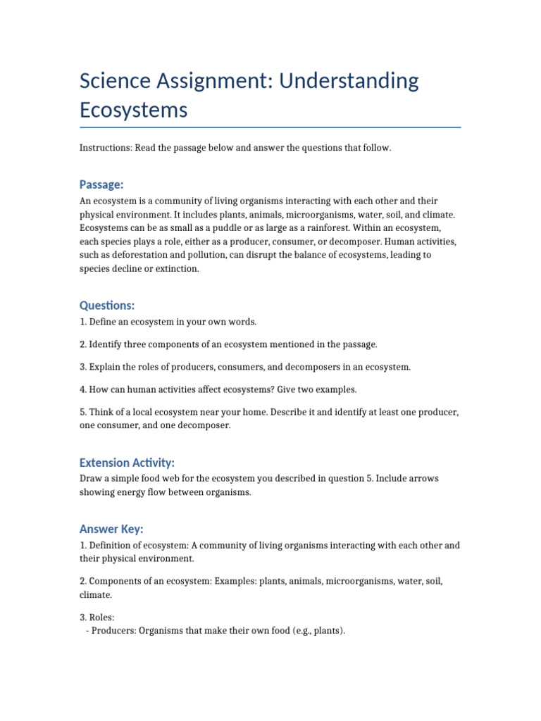 Science Assignment Ecosystems | PDF