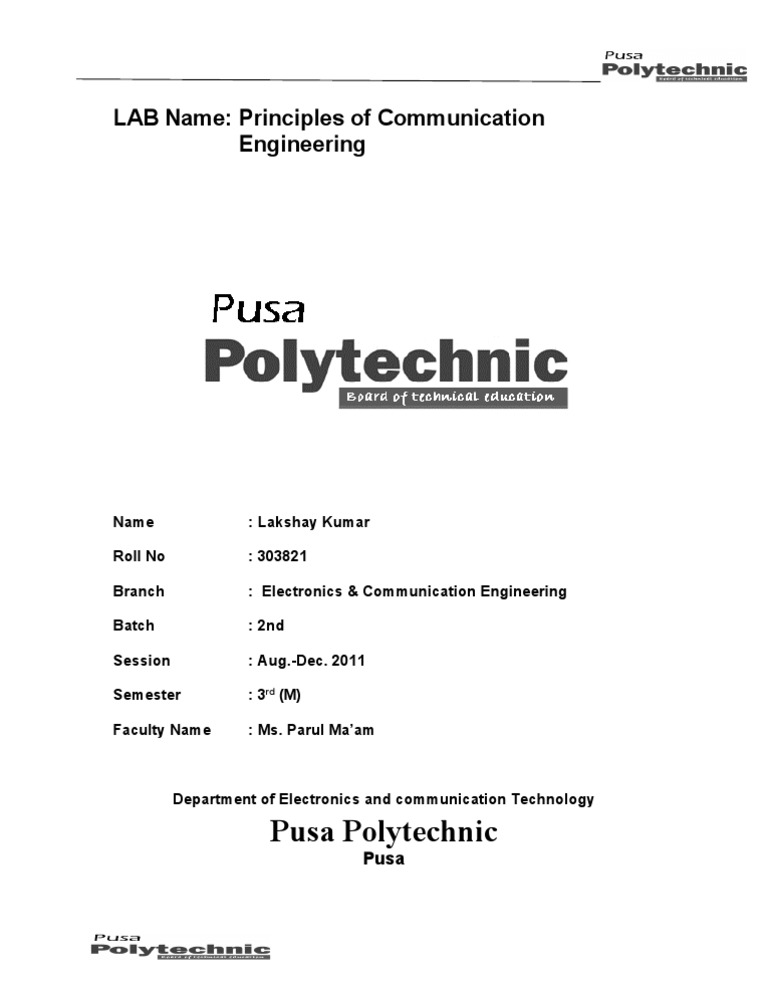 Pusa Polytechnic: LAB Name: Principles of Communication Engineering | PDF