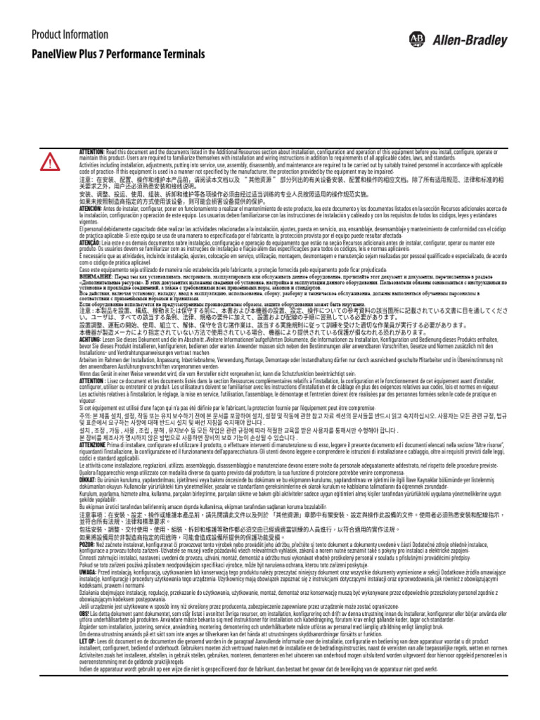 Panelview Plus 7 Performance Terminals: Product Information | PDF