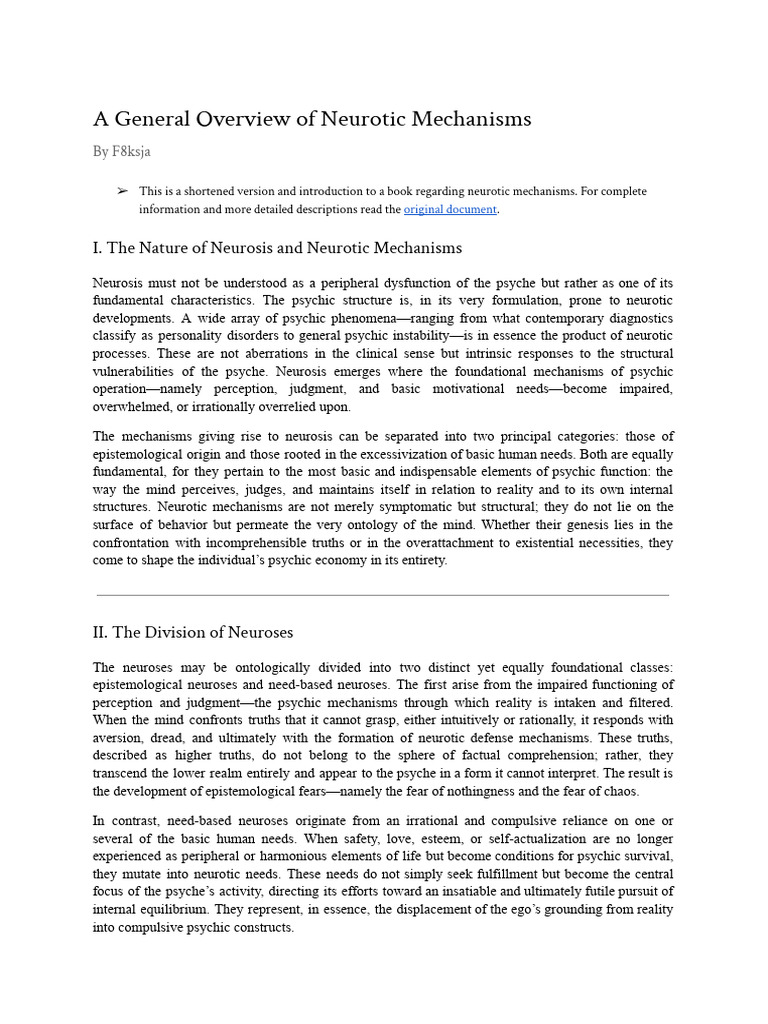 A General Overview of Neurotic Mechanisms | PDF | Neurosis | Truth