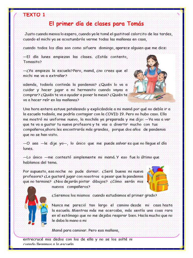 Primer día de clases de Tomás y su michi | PDF
