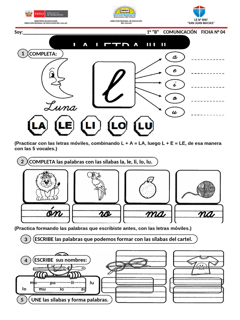 Ejercicios de Comunicación con Sílabas L | PDF