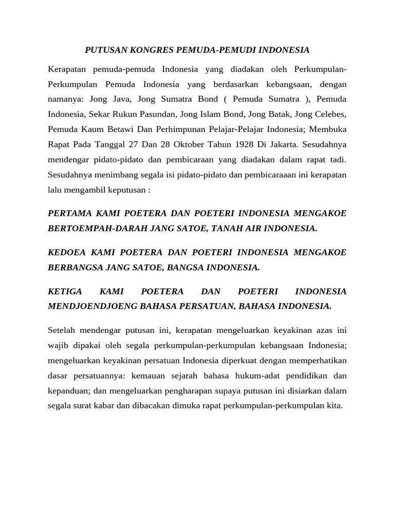Poetoesan Congres Pemoeda | PDF