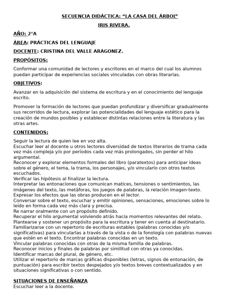 Secuencia Didáctica La Casa Del Árbol-2' Contigo | PDF | Comunicación ...