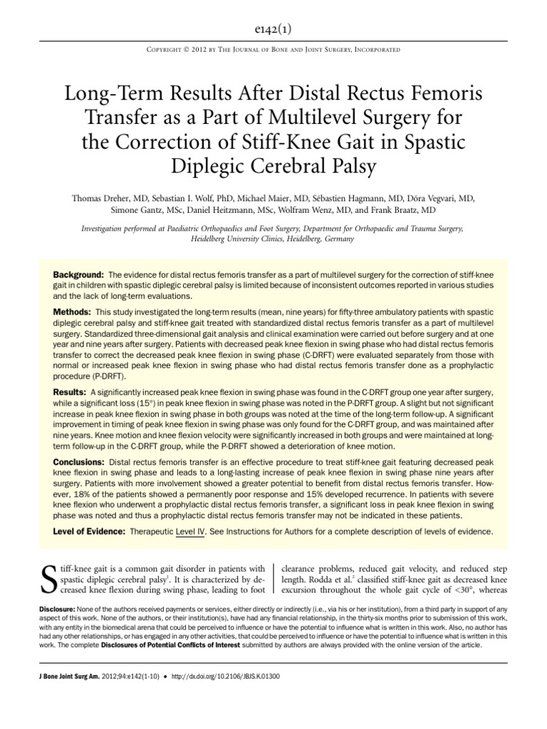 Long-Term Results After Distal Rectus Femoris Transfer As A Part of ...
