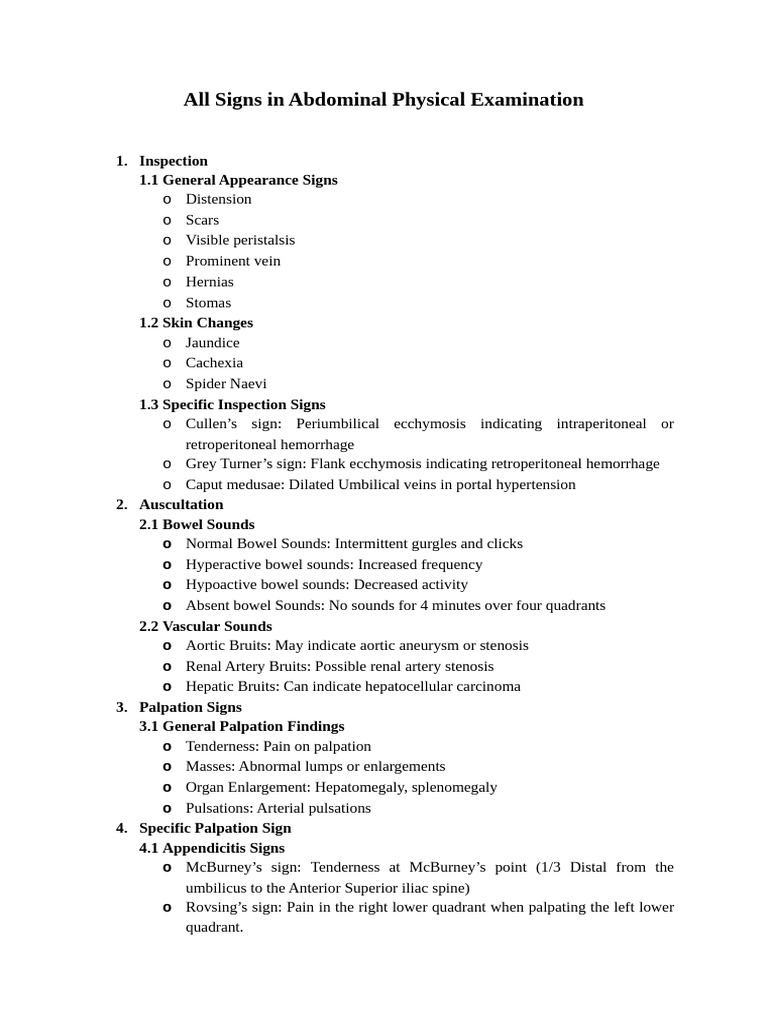 Key Signs in Abdominal Examination | PDF | Abdomen | Medical Specialties