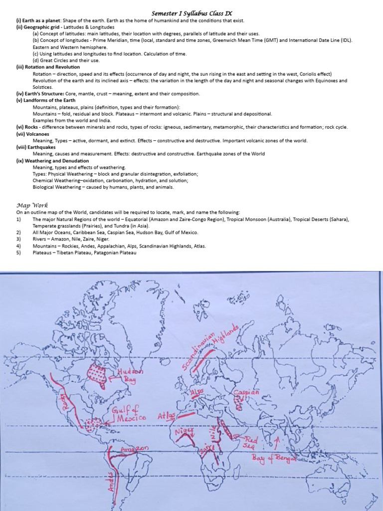 Class IX Semester I Geography Syllabus | PDF | Earth | Latitude