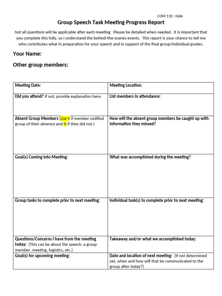 Group Speech Task Meeting Progress Report | PDF