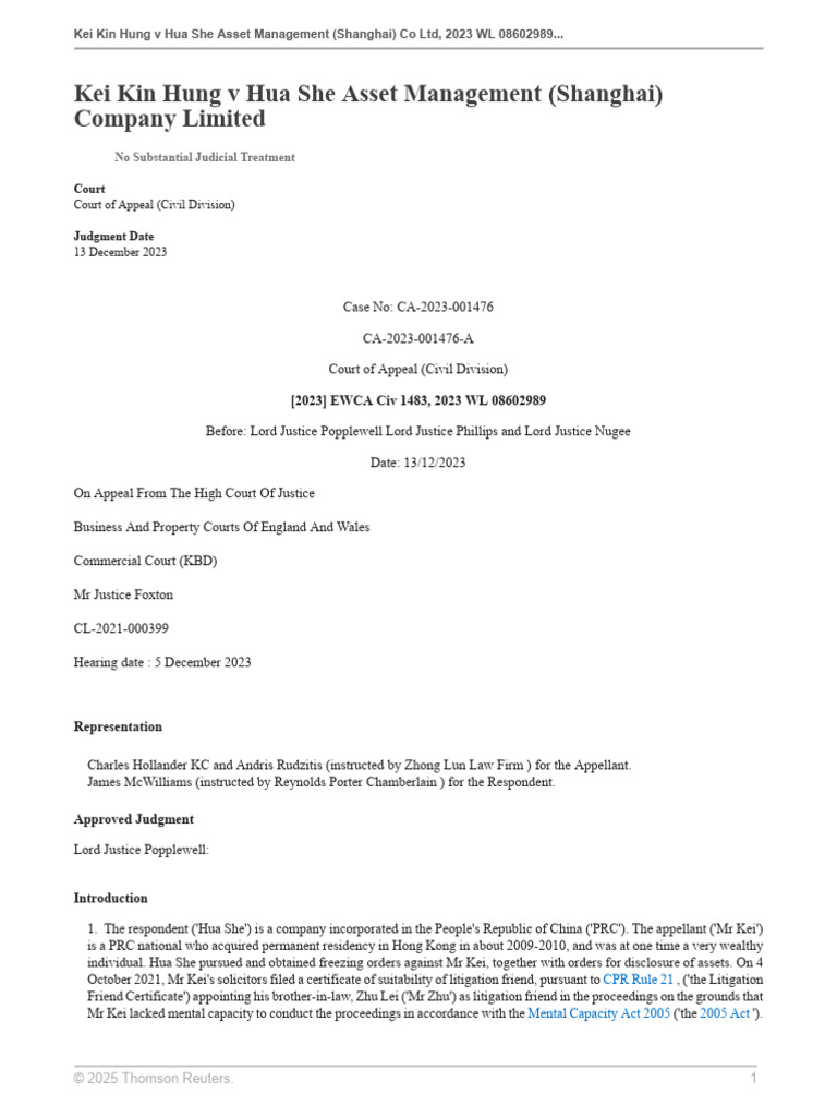 008 - Kei Kin Hung V Hua She Asset Management (Shanghai) Co LTD | PDF ...
