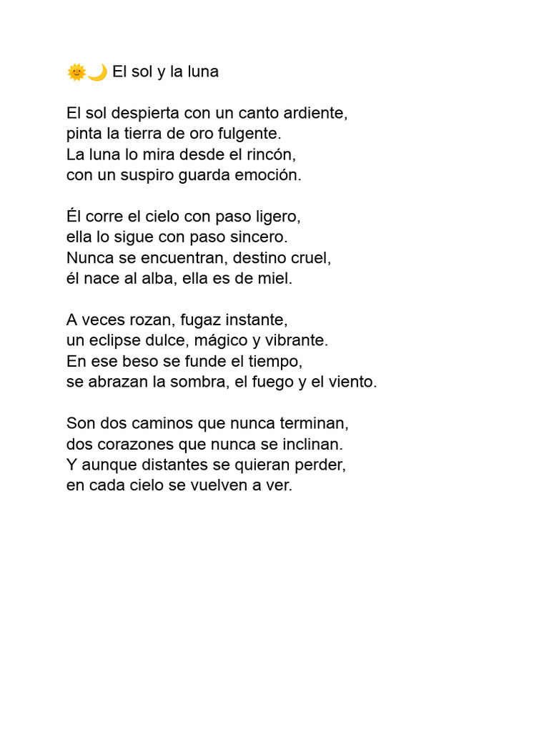 El Sol y la Luna: Poema de Amor Celestial | PDF