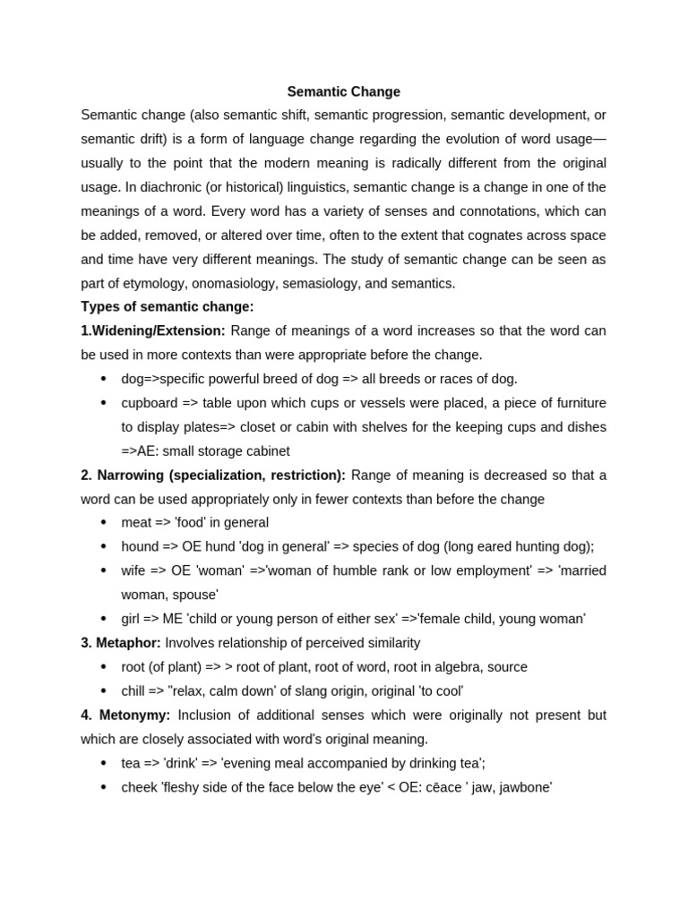 Types of Semantic Change Explained | PDF | Linguistics