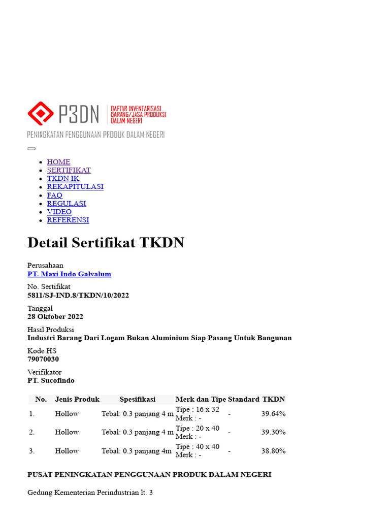 Nilai TKDN Besi Hollow Galvanis | PDF