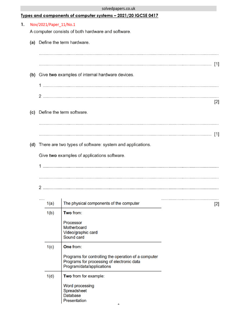 2021 20 Types and Components of Computer Systems IGCSE 0417 ANSWER | PDF
