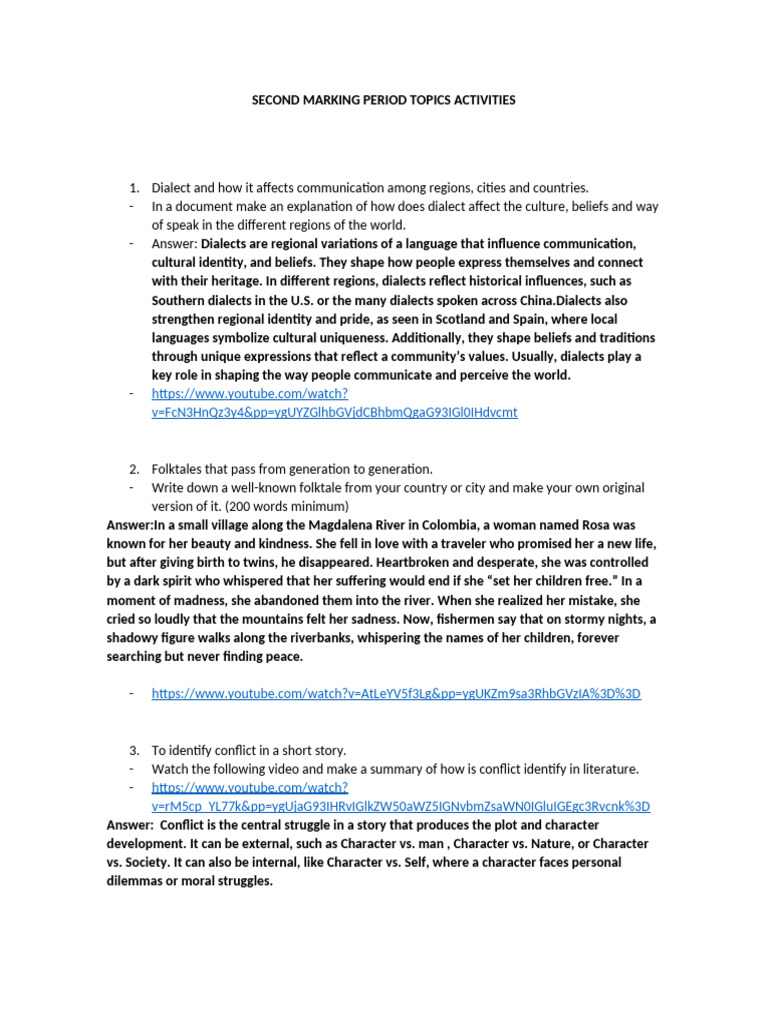 Second Marking Period Topics | PDF | Dialect | Poetry