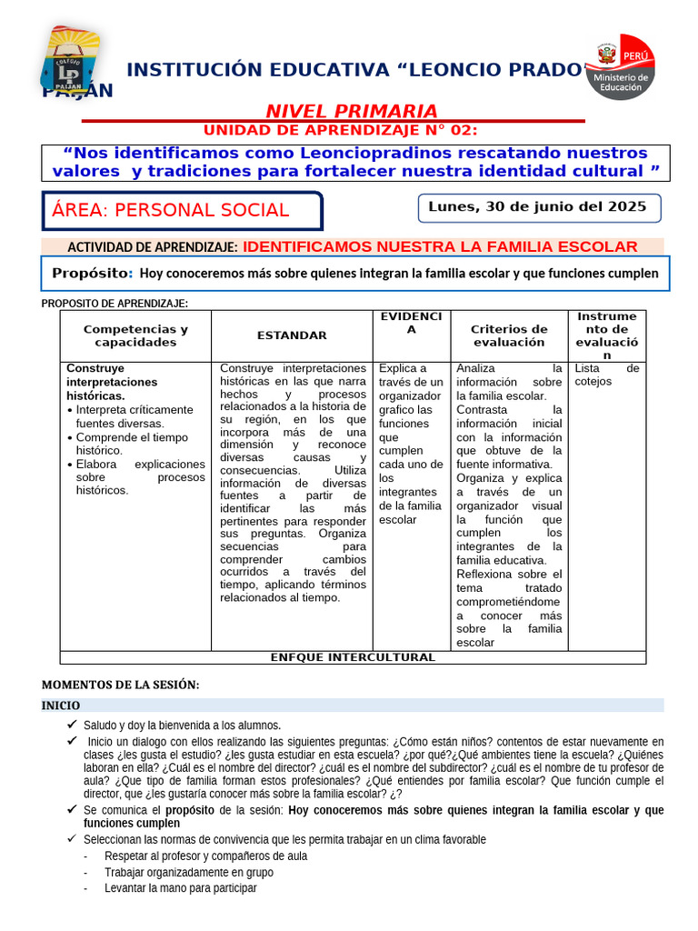 Sesión Personal - La Familia Escolar | PDF | Maestros | Aprendizaje