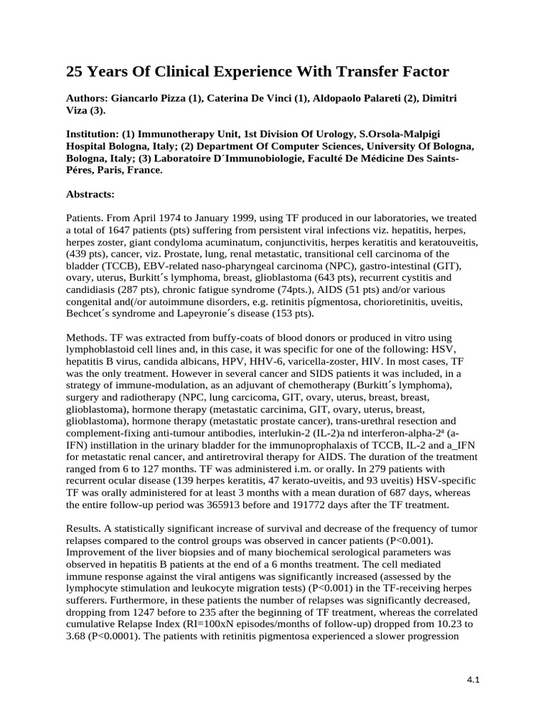 04 25 Years of Clinical Experience With Transfer Factor | PDF ...
