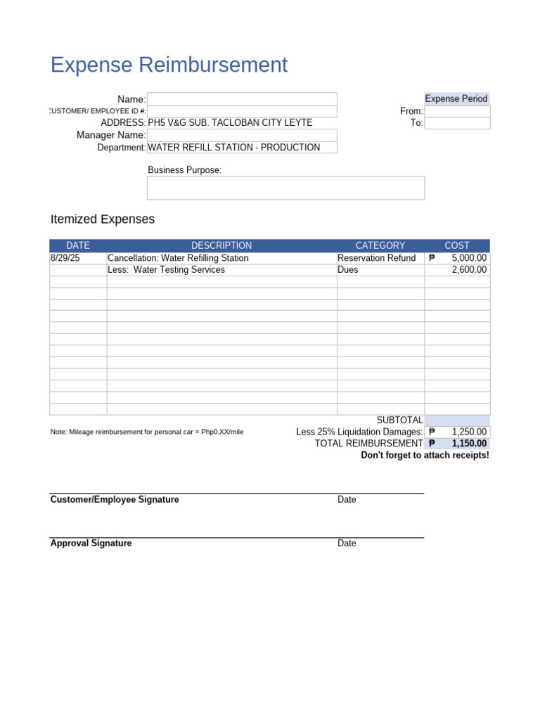 Expense Reimbursement Summary | PDF