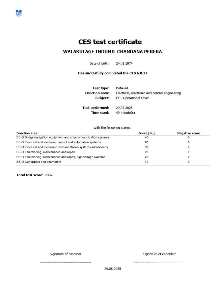 Ces Test Certificate Pdf