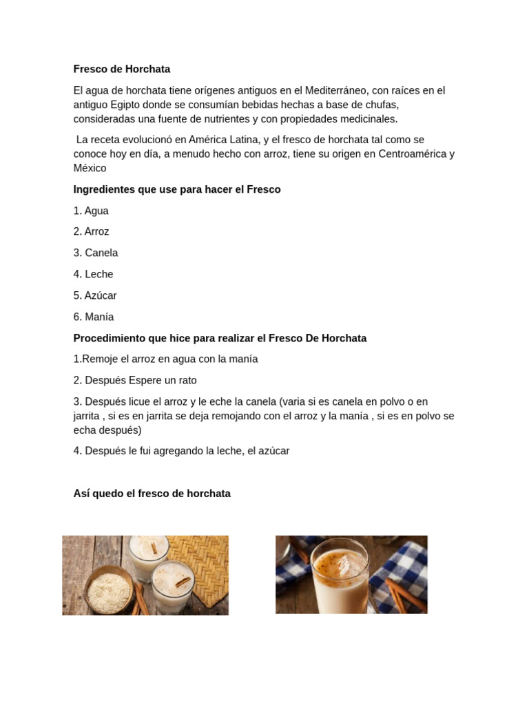 Receta de Fresco de Horchata Casero | PDF