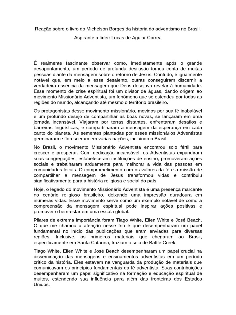 História do Adventismo no Brasil | PDF | Igreja Adventista do Sétimo ...