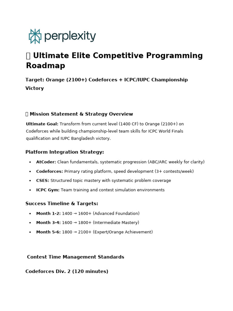 ? Ultimate Elite Competitive Programming Roadmap | PDF
