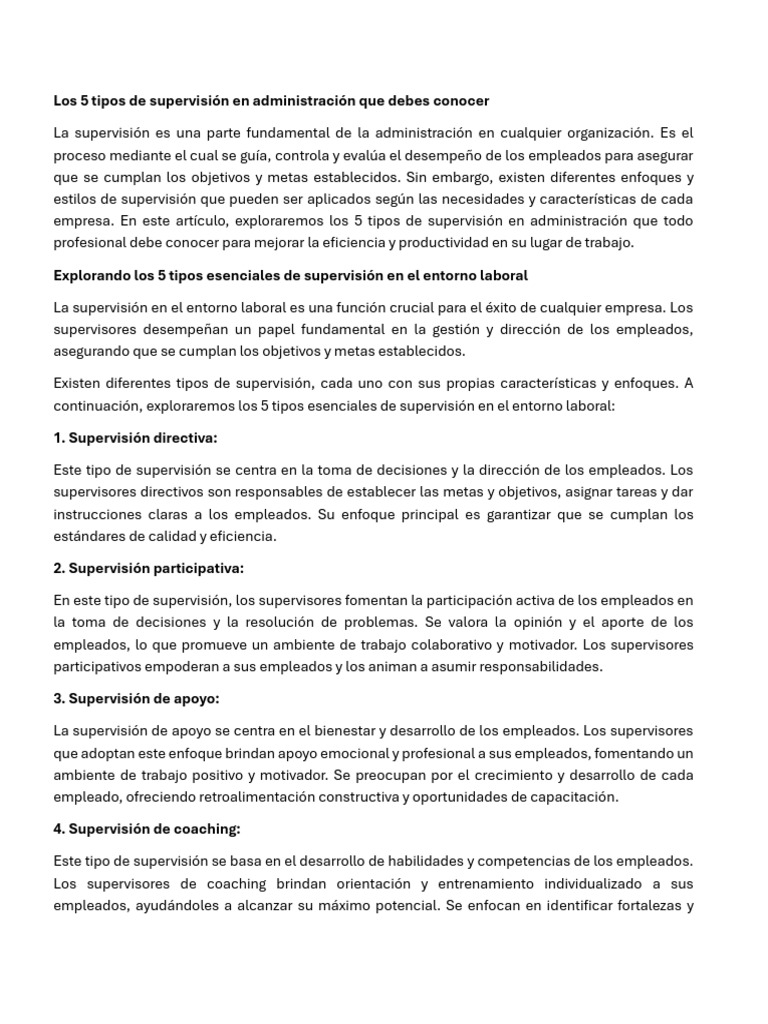 5 Tipos de Supervisión Administrativa | PDF | Toma de decisiones ...