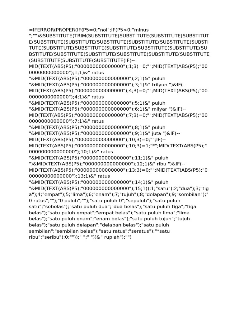 Rumus Terbilang Excel Tanpa Add-in | PDF