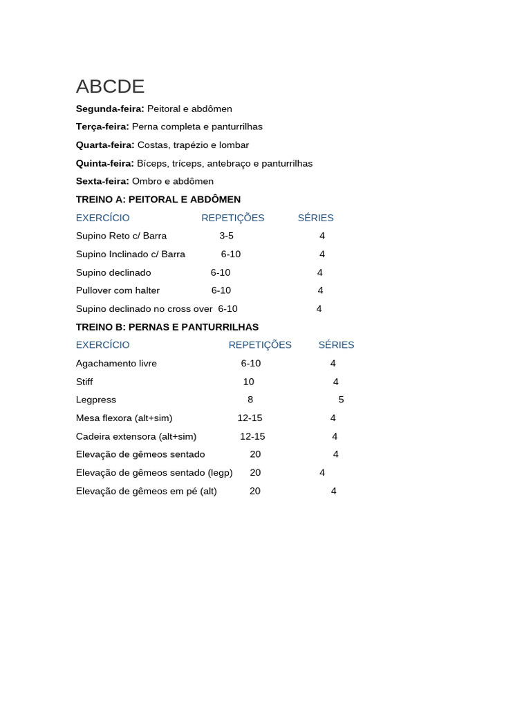 Treino abcde 3 (abril-junho 2019) | PDF | Treinamento de força ...