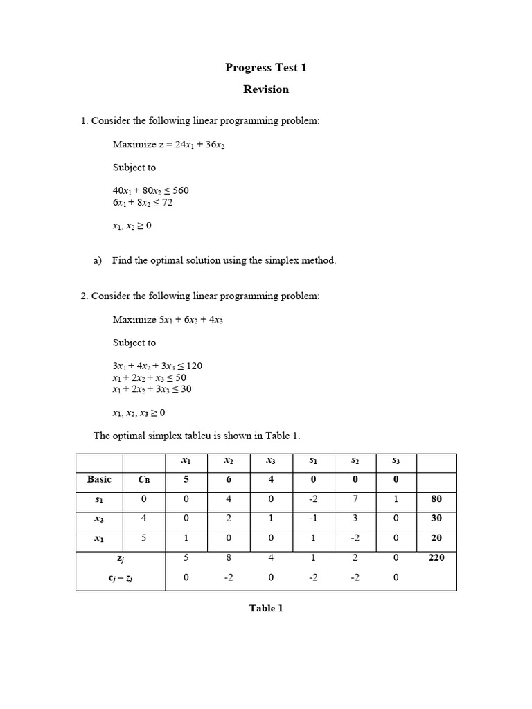 Linear Programming Progress Test 1 | PDF