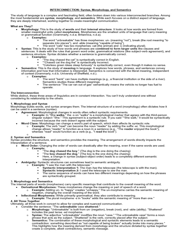 5 Syntax Morphology And Semantics Interconnection Pdf Word 4318