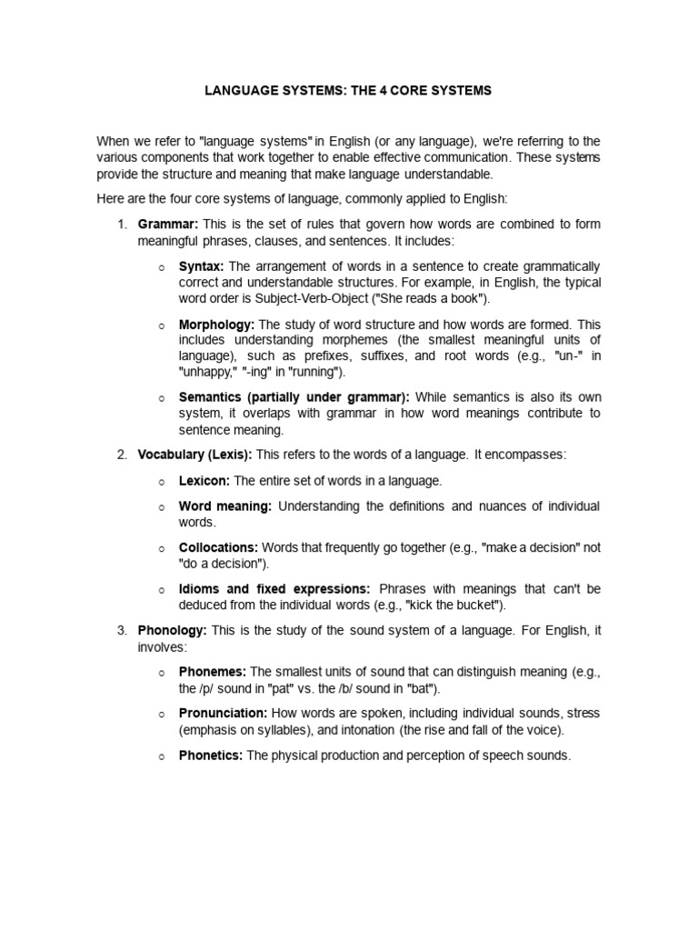 I1 Language Systems - 4 Core Systems | PDF | Word | Semantics