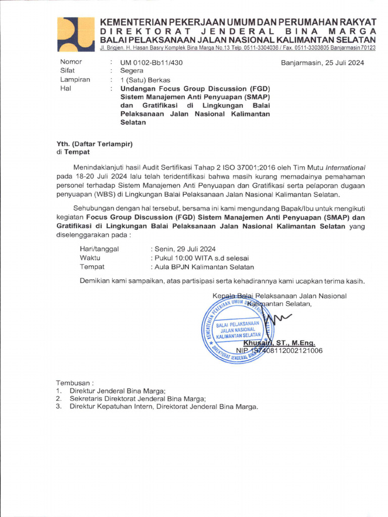 Undangan FGD Smap BPJN Kalsel | PDF