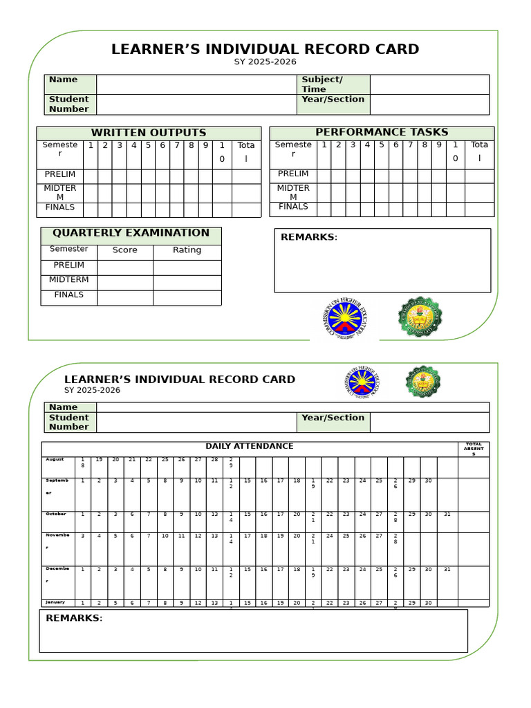 Learner's Individual Record Card 2025-26 | PDF