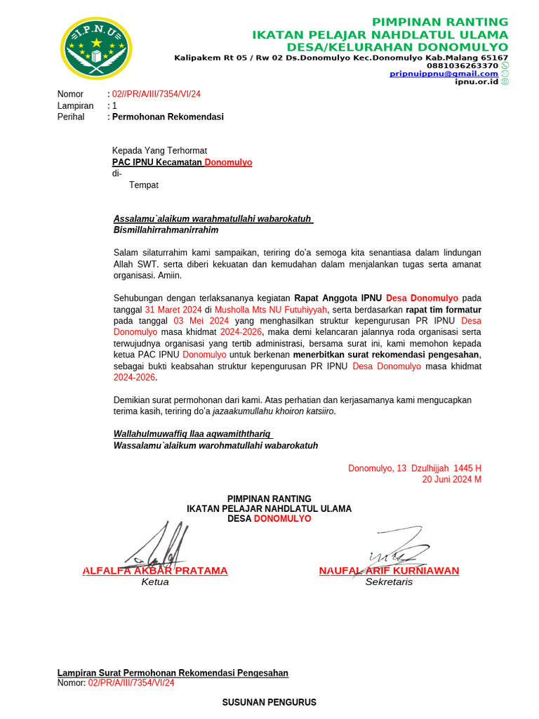 Surat Permohonan Rekomendasi Ke PAC | PDF