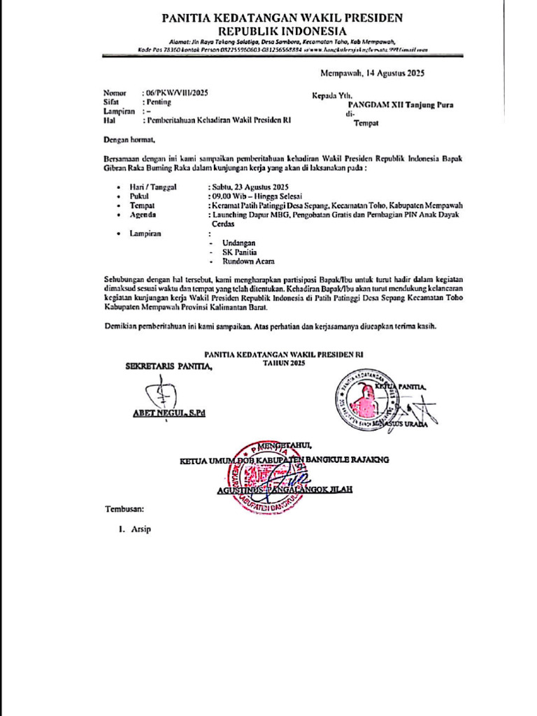 Surat Pemberitahuan Kunker Wapres RI | PDF
