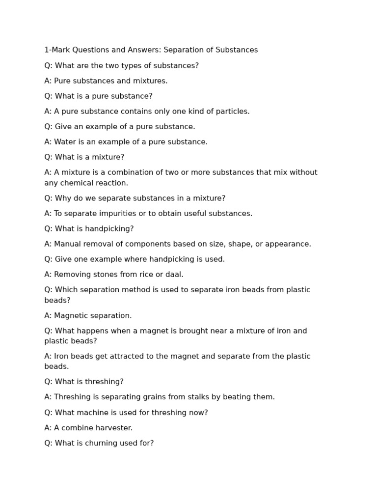Separation Techniques for Class 6 | PDF